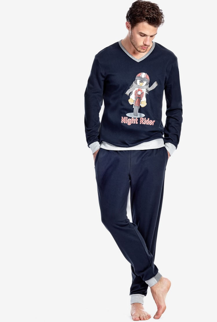 Pijama Homem Manga Comprida Estampado Pinguim E Mota - PLU422 - Intimissimi