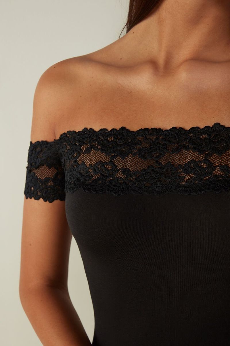 Body Feminino Ombro a Ombro em Modal e Renda Pretty Flowers - BOD1294 ...