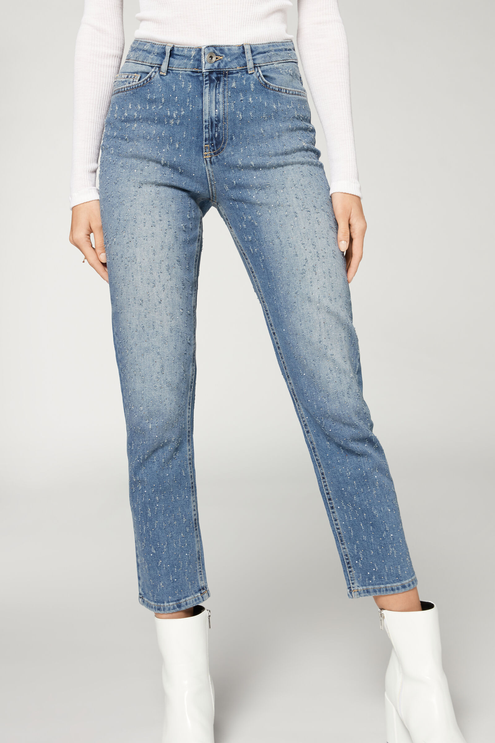 Jeans Straight com Strass e Rasgões - MODP1102 - Calzedonia